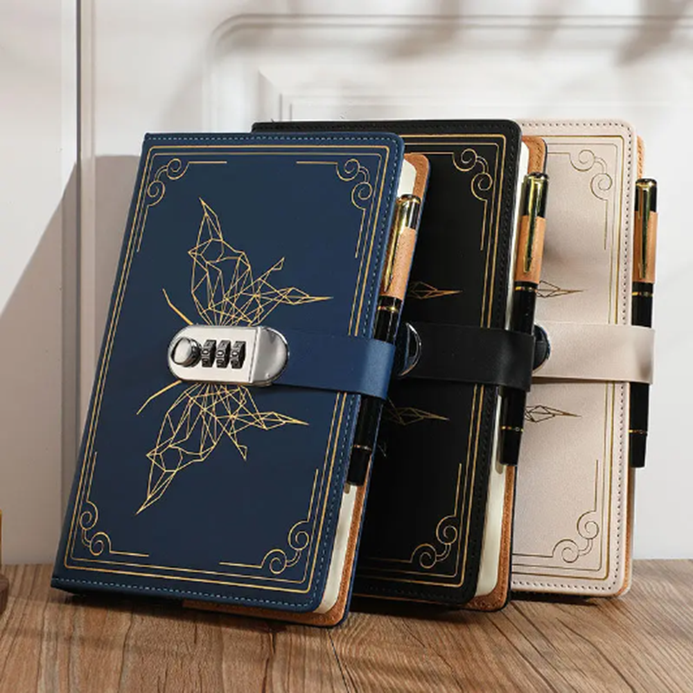 【QuantumNest】A5 Retro Lock With Lock Travel Diary Notebook Students ...