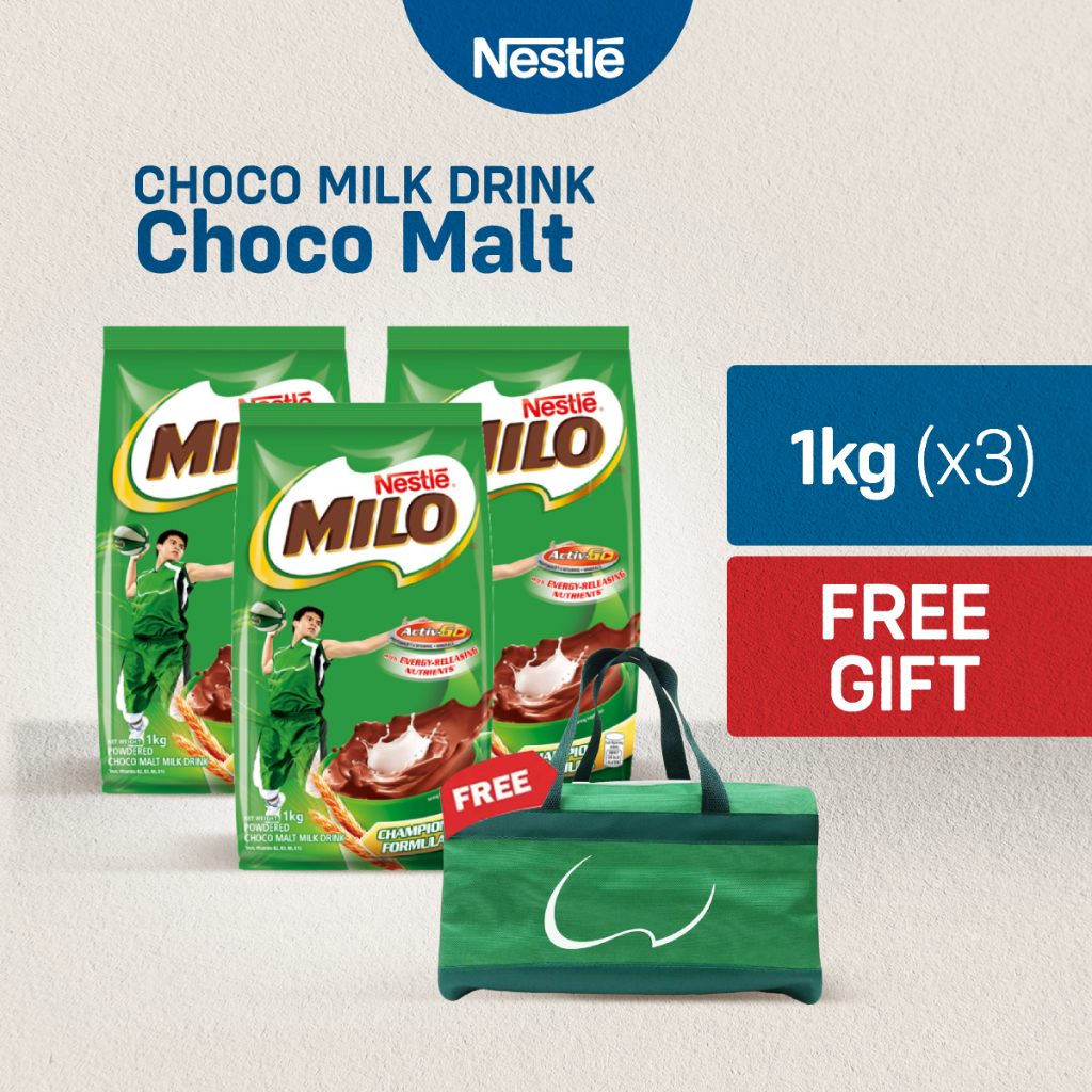 Milo Powdered Choco Malt Milk Drink 1kg - Pack of 3 with FREE Milo ...