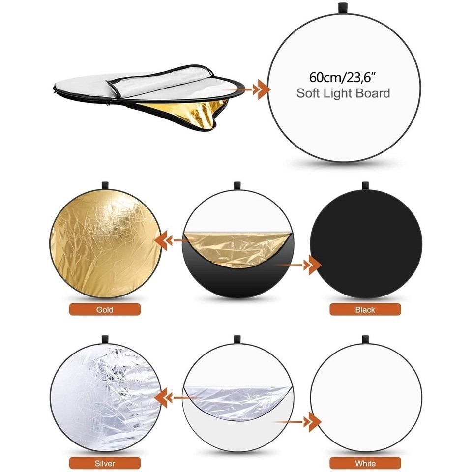 60cm80cm110cm 5 in 1 Portable Collapsible Round Photography Reflector ...