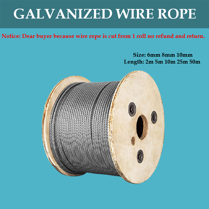 Mago Lifting Machinery III Steel Cable 6mm 8mm 10mm 2m- 50m Galvanized Steel Wire Rope Steel ...