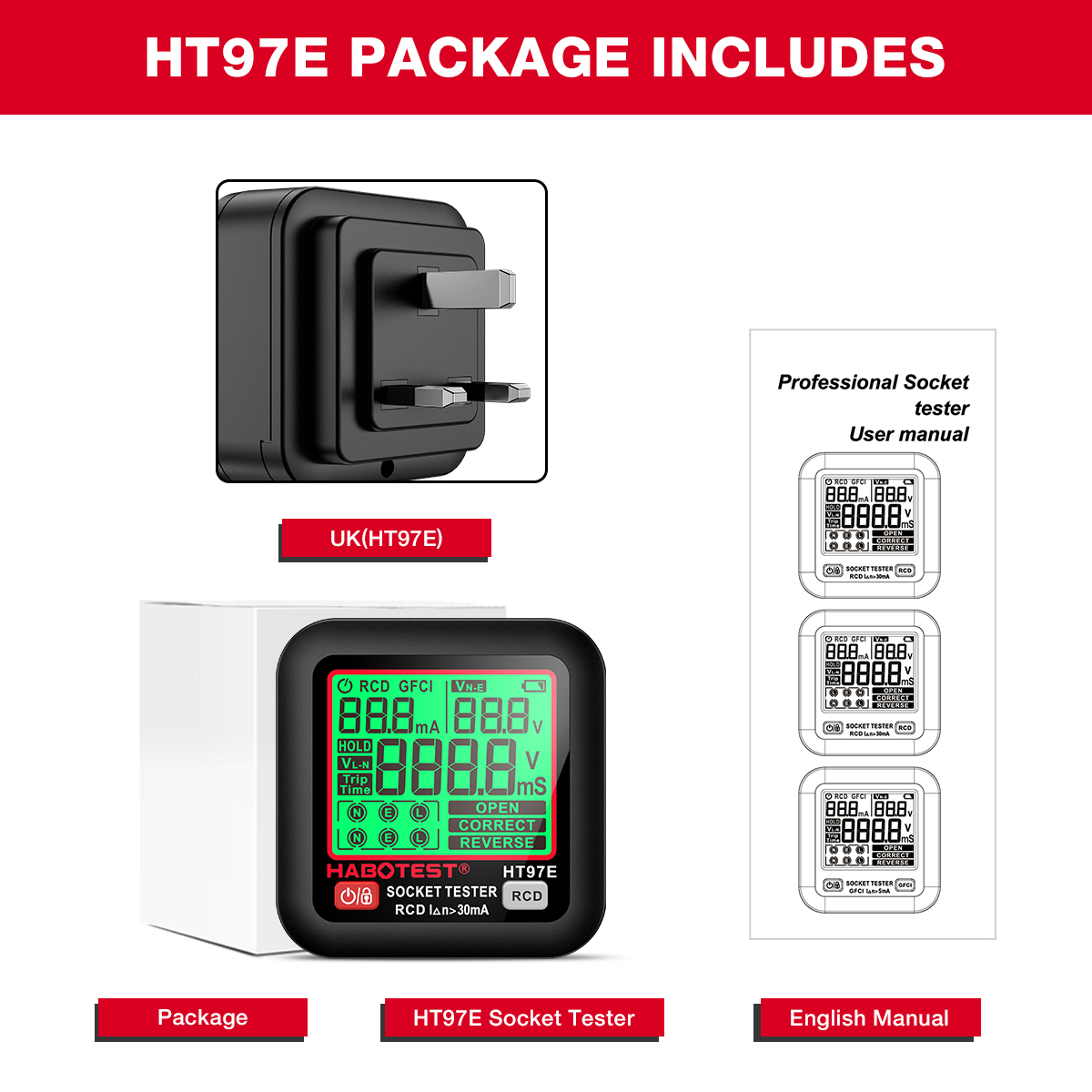 【Customizable】 HT97 Socket Tester Pro Voltage Test LCD Digital Outlet ...
