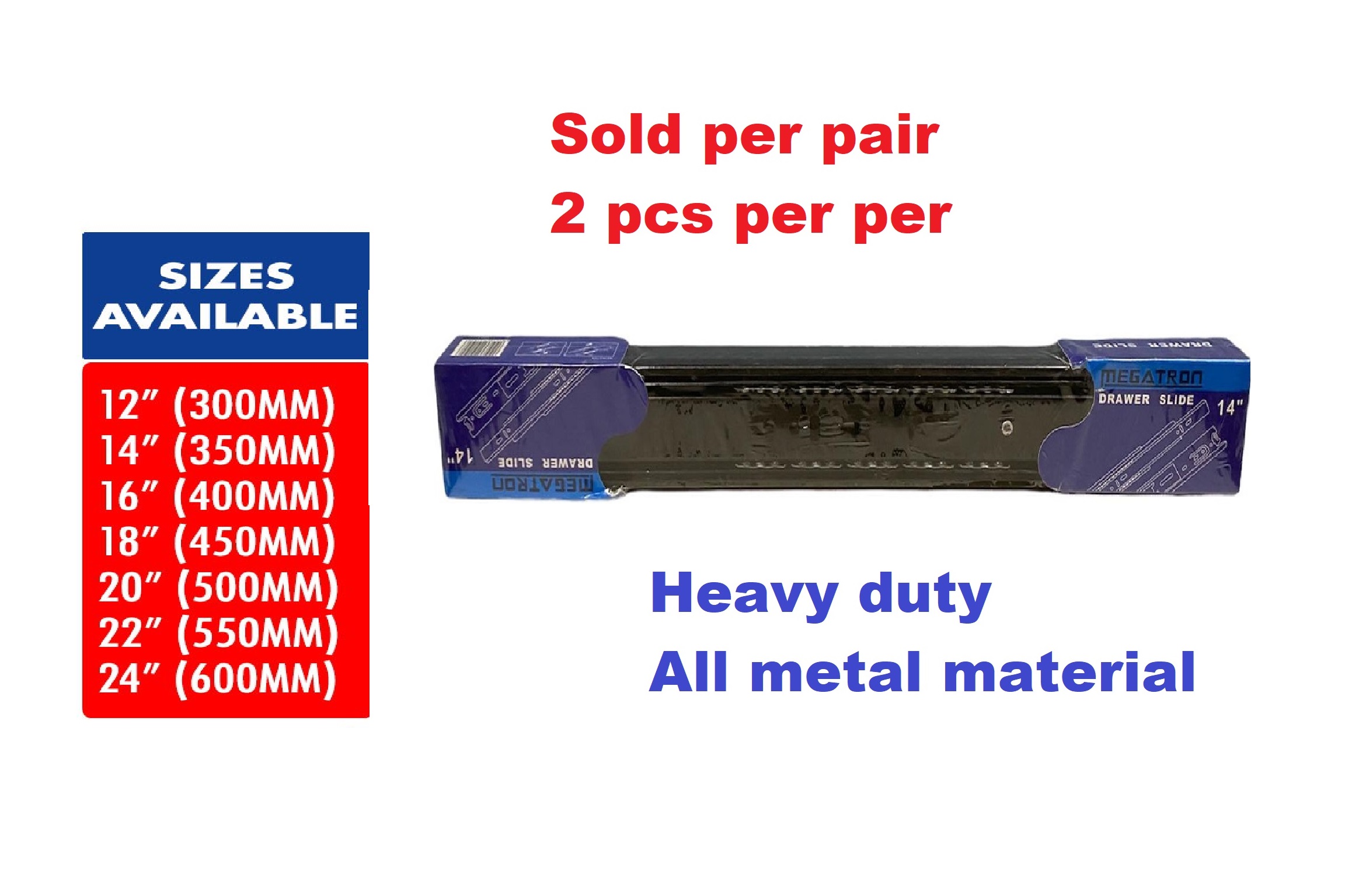 Megatron 2pcs 1 Pair Drawer Guide Drawer Slide in 12 14 16 18 20 22 and ...