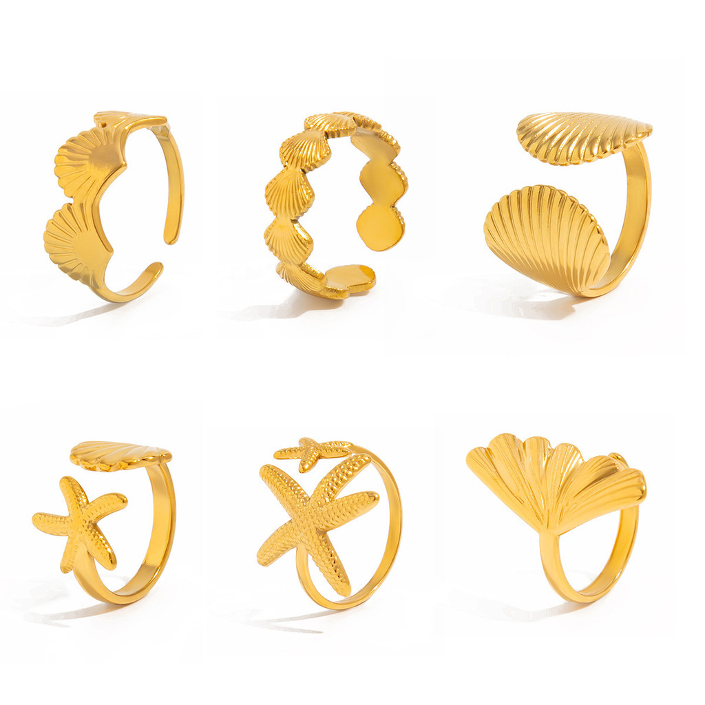 Enacolor 6Pcs/Set Retro Starfish Shell Ring Set for Women Gold Silver ...