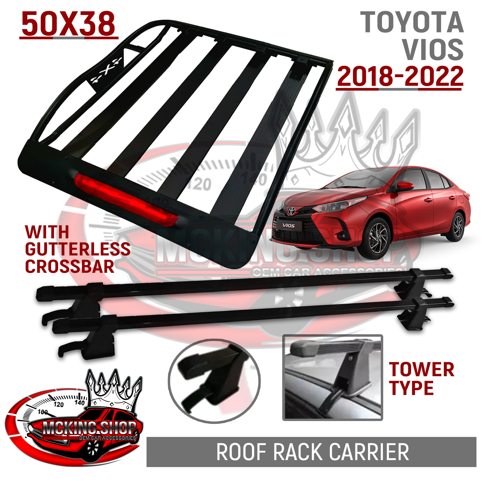 Toyota Vios 2018-2022 4x4 Aluminum Roof Rack with Red Reflector 50x38 ...
