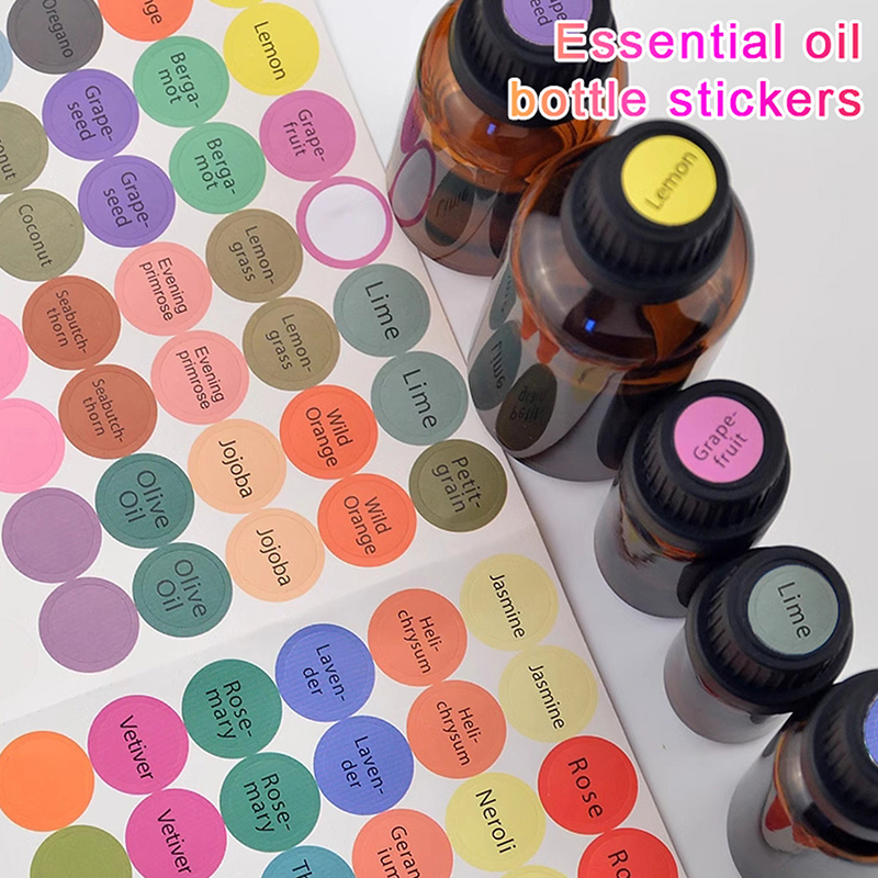 1Set 192 Pcs Pre-Printed Essential Oil Bottles Cap Lid Labels Round ...