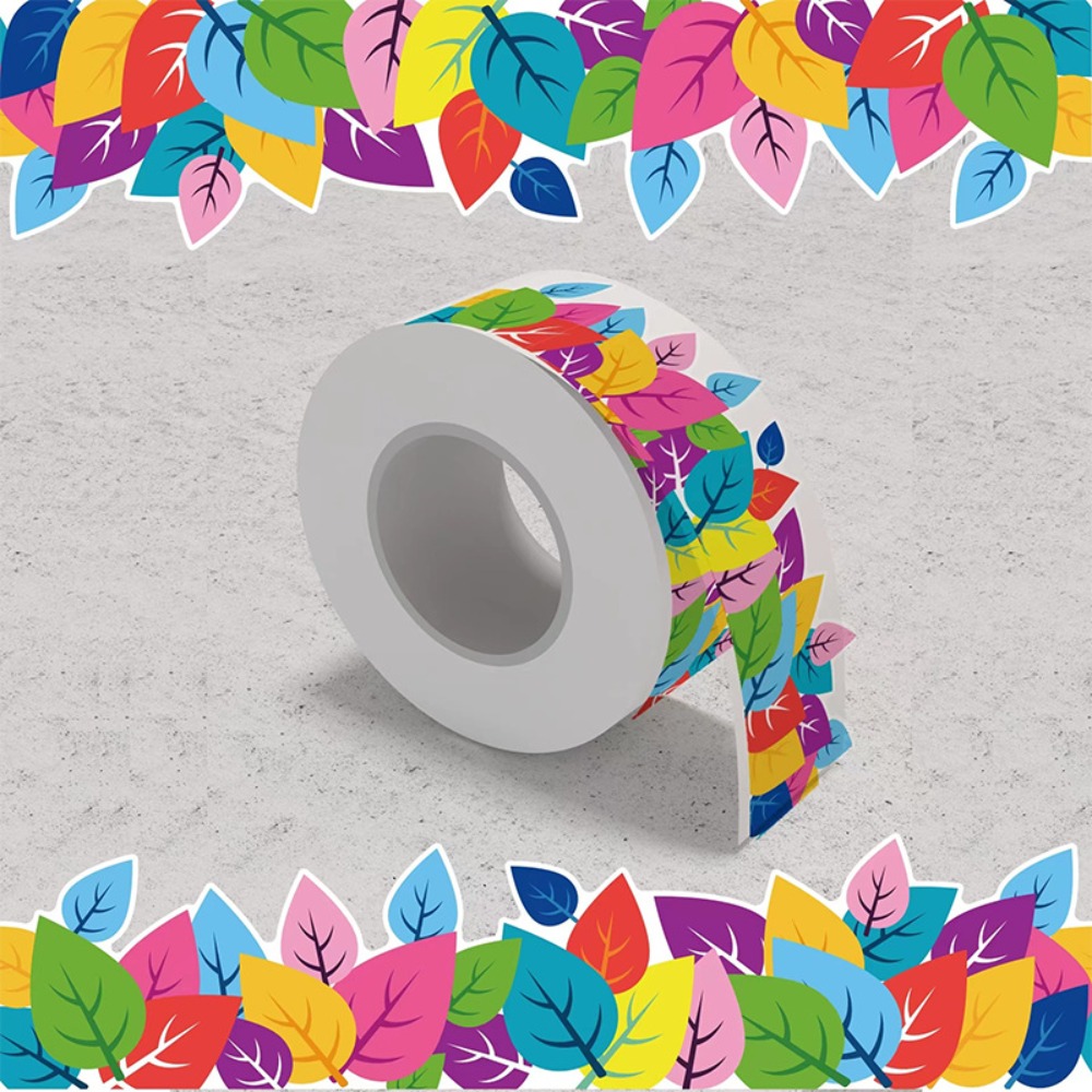 BETTERFORM 3 Inch x 66 Feet Bulletin Board Border Colorful Leaf Self ...