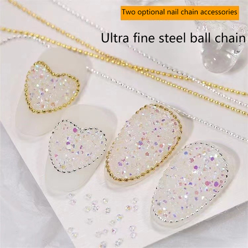 100cm Metal Chains Nail Charm Rhinestone 3D Nail Art Decorations French ...