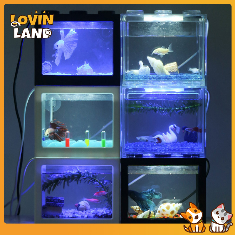 Lovinland Mini Fish Tanks Betta Fish Tank Aquarium Tank Building Block ...