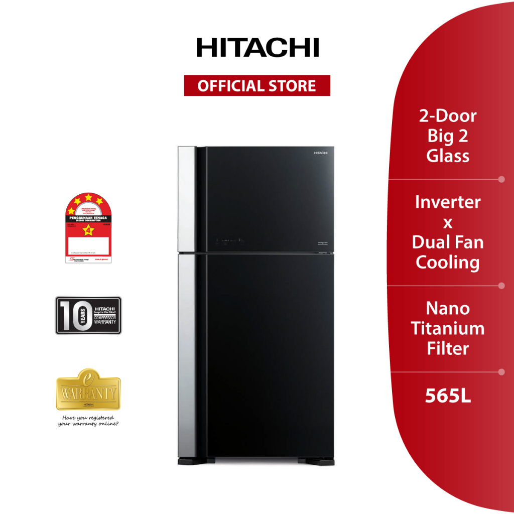 Hitachi Inverter 2 Door Glass Refrigerator 565L (Glass Black / Glass Grey) (R-VG660P7M-1 GBK / R ...