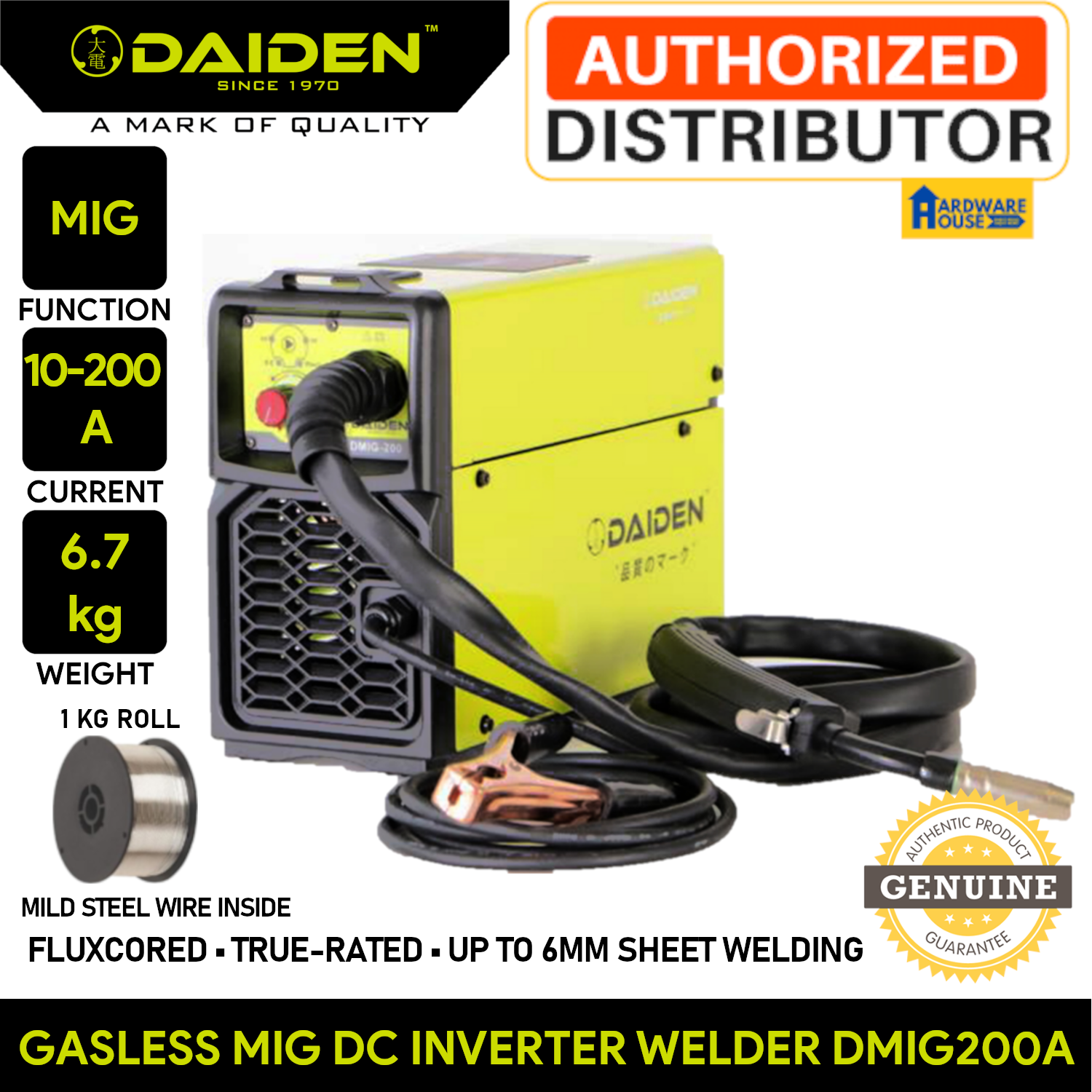 ORIGINAL DAIDEN Gasless MIG DC Inverter IGBT Portable Welding Machine ...