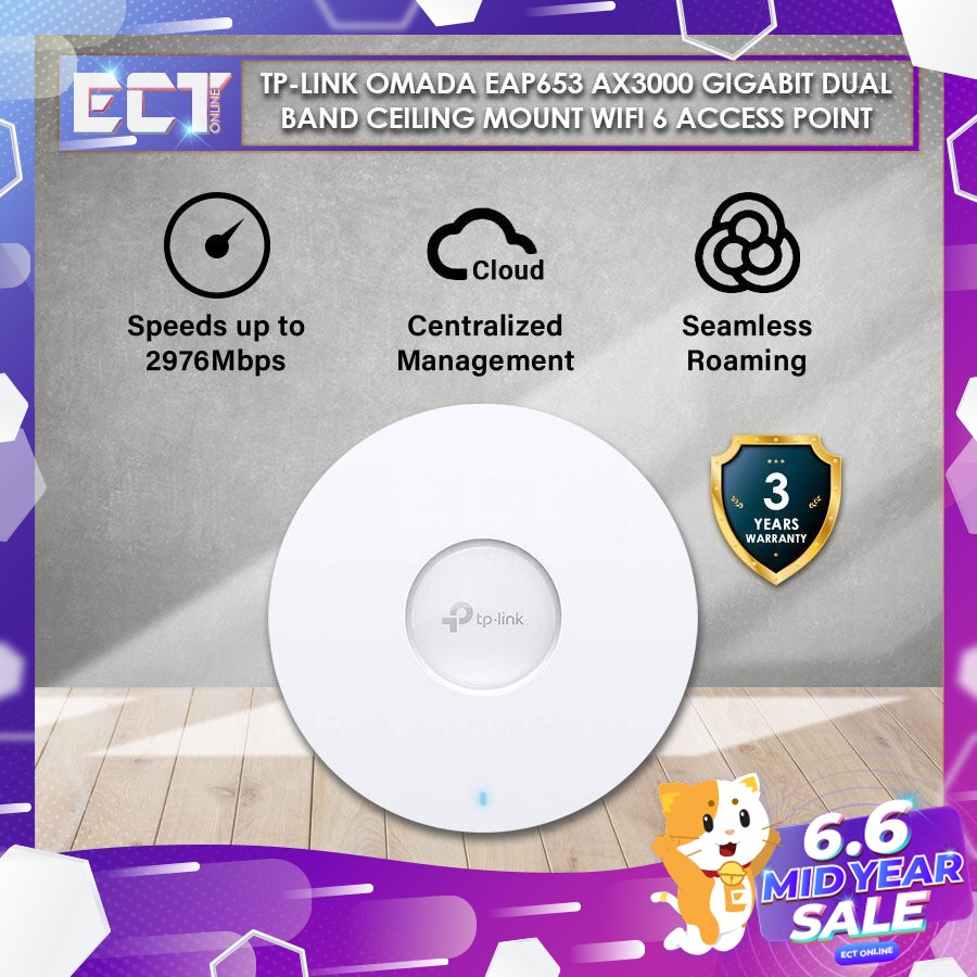 TP-Link Omada EAP653 AX3000 Gigabit Dual Band Ceiling Mount Wifi 6 ...