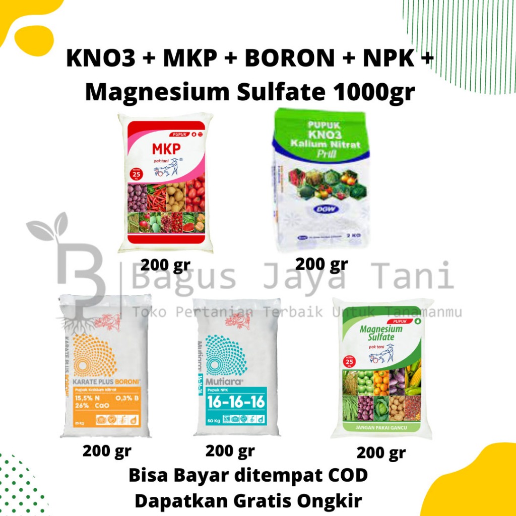 KNO3 PUTIH+MKP PAK TANI+BORON+NPK 16 16 16+MAGNESIUM SULFAT PAKET PUPUK ...