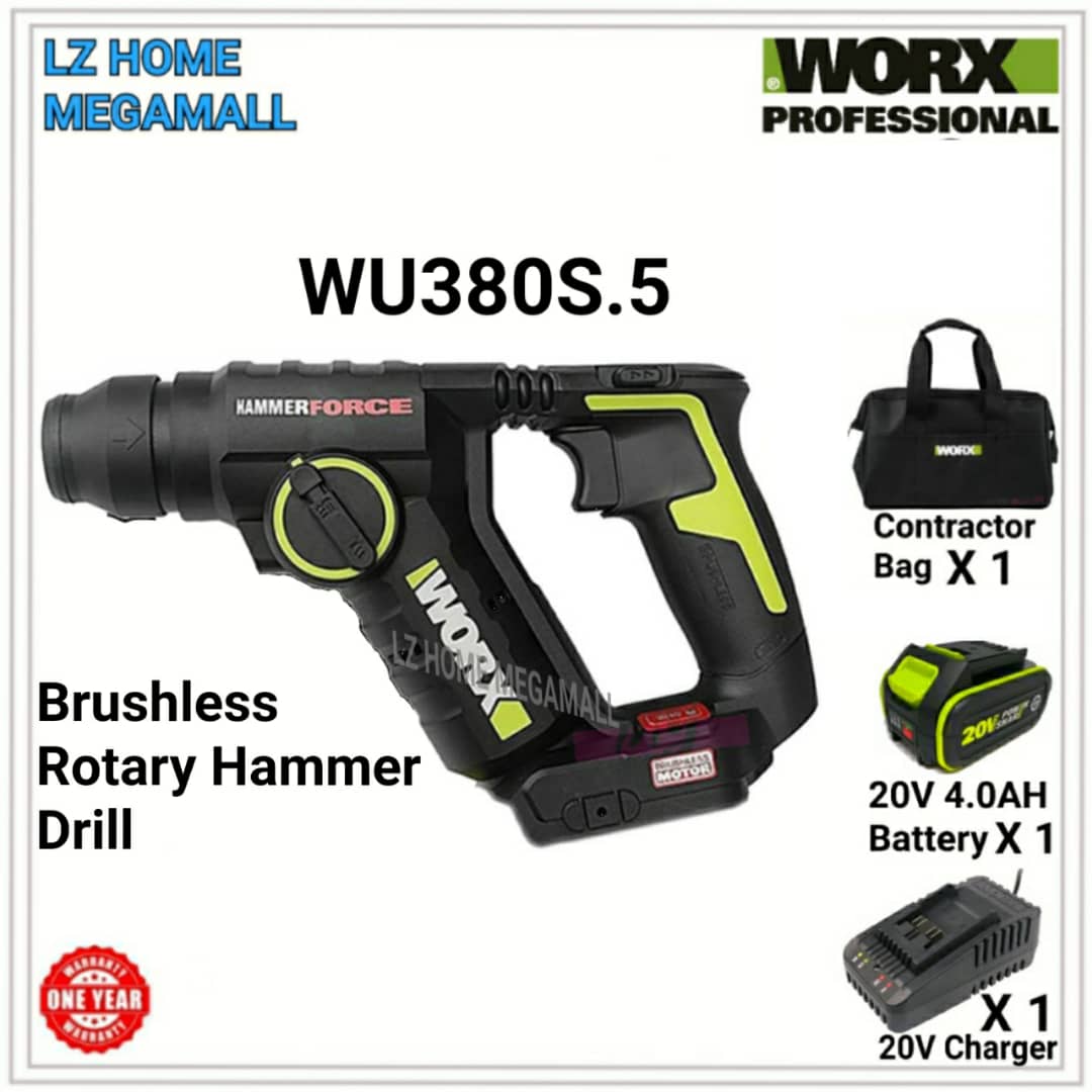 WORX WU380S.5 20V BRUSHLESS ROTARY HAMMER DRILL | Lazada