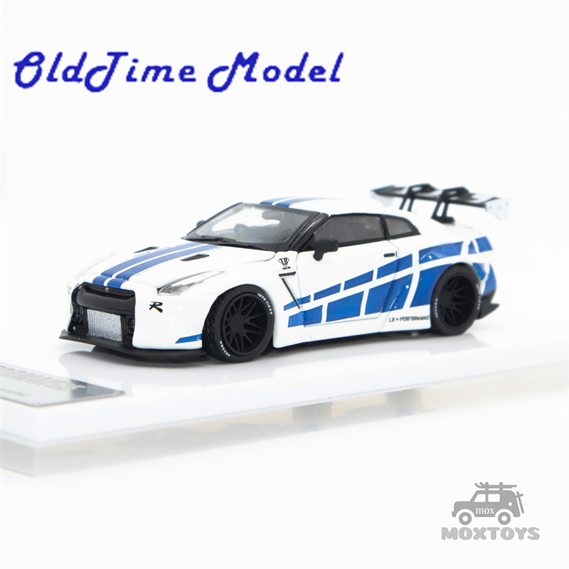 OldTime Model 1:64 GT-R R35 LB1.0 FNF White with Blue Strips Diecast ...