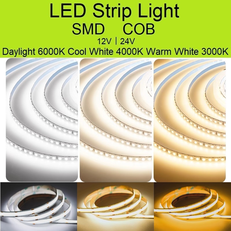 LED Strip Light SMD 5050 2835 COB 12V 24V Daylight 6000K Cool White 4000K Warm White 3000K Power ...