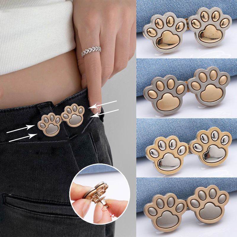 2Pcs Cat Paw Shaped Adjustable Jean Button Waist Buckle Snap Pants ...