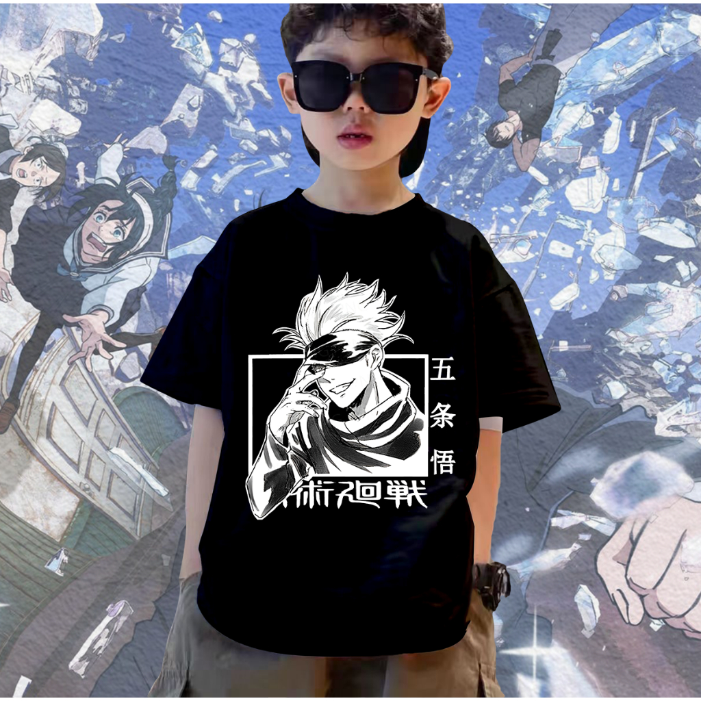 🔥👕 เด็ก JUJUTSU KAISEN GOJO SATORU V3 Kaos Anime - Karimake HITAM ฝ้าย ...