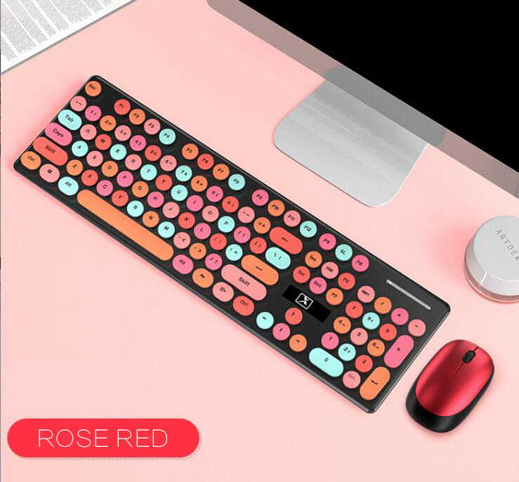 Wireless Keyboard Mouse Combo Round Key Caps USB Wired Mechanical ...