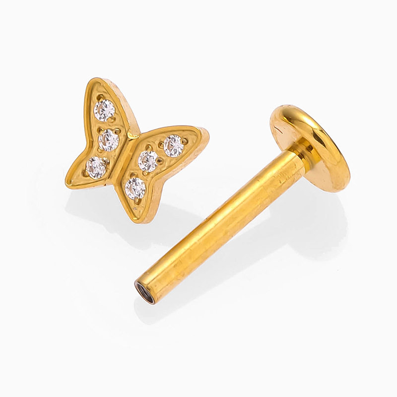 【Cheap】G23 Titanium Zircon Internal Thread Olive Crown Horse Eye Ear ...