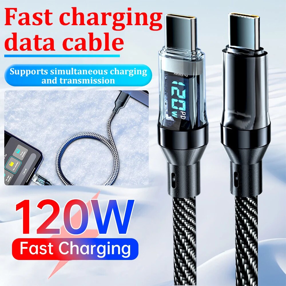 Aweisuan High Quality 120W Ultra Fast Charging Data Cable Type-C LED ...