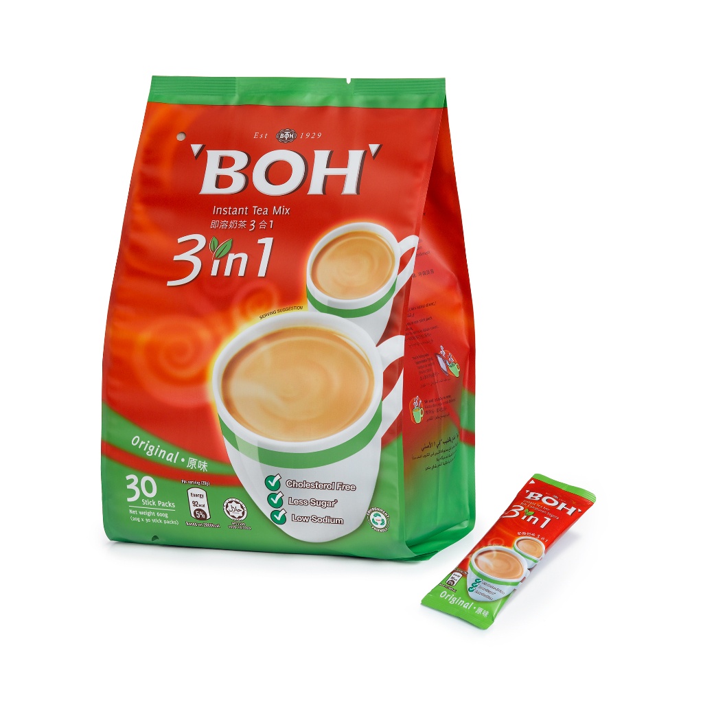 BOH 3 in 1 Original Instant Tea Mix 30 sachet X20g Low Sugar Ready ...
