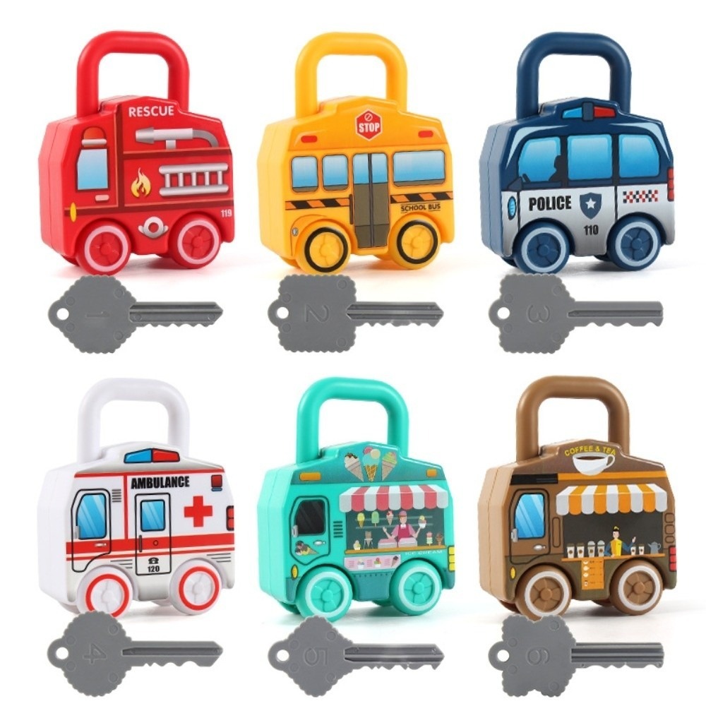 School Bus Number Matching Unlocking Car Toy Montessori Safety Key ...
