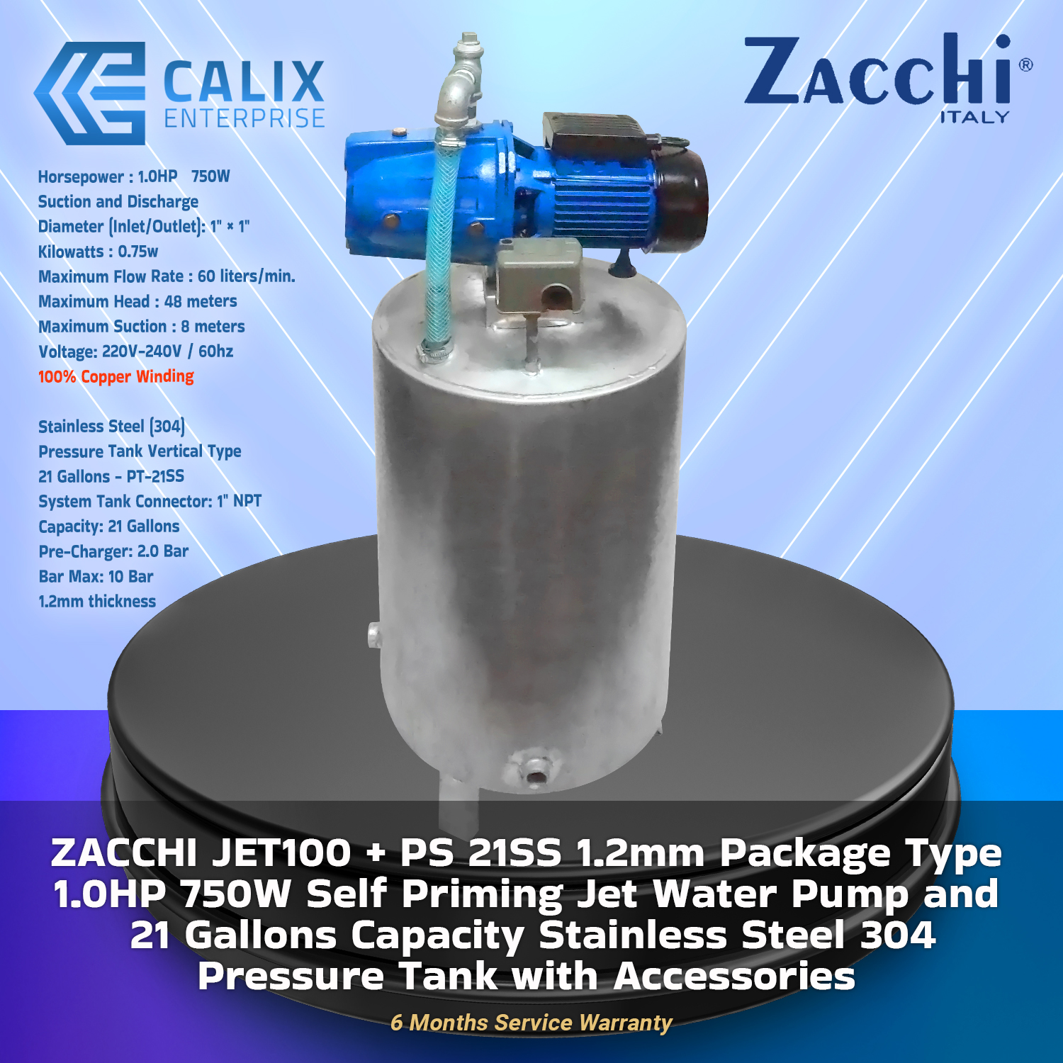 1.0HP 750W Self Priming Jet Water Pump 100% Copper Winding and 21 ...