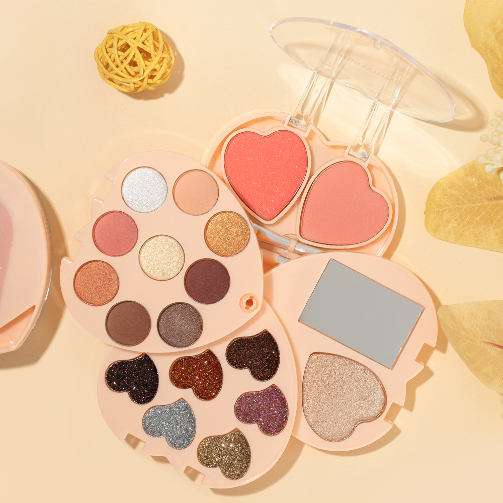 Heart Shaped Brown Eyeshadow Palette Set Matte Pearly Glitter Blush ...