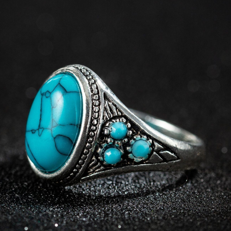 【Hottest Trends】Long Rui TEMU new vintage turquoise ring zinc alloy men ...