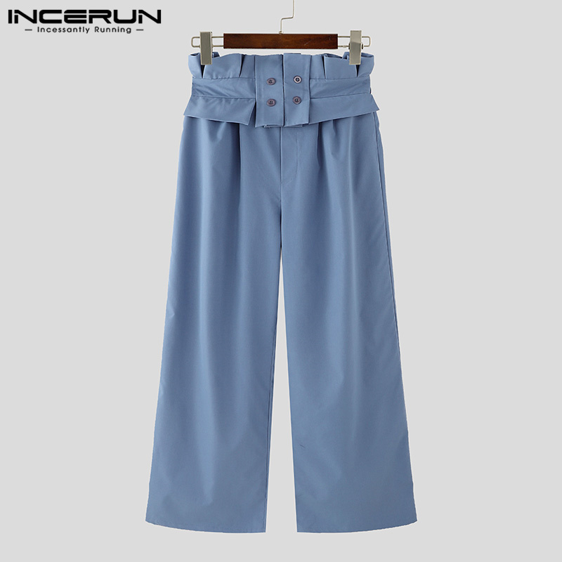 INCERUN Men's Deconstruct Design High Waist Casual Long Pants Wide Leg ...