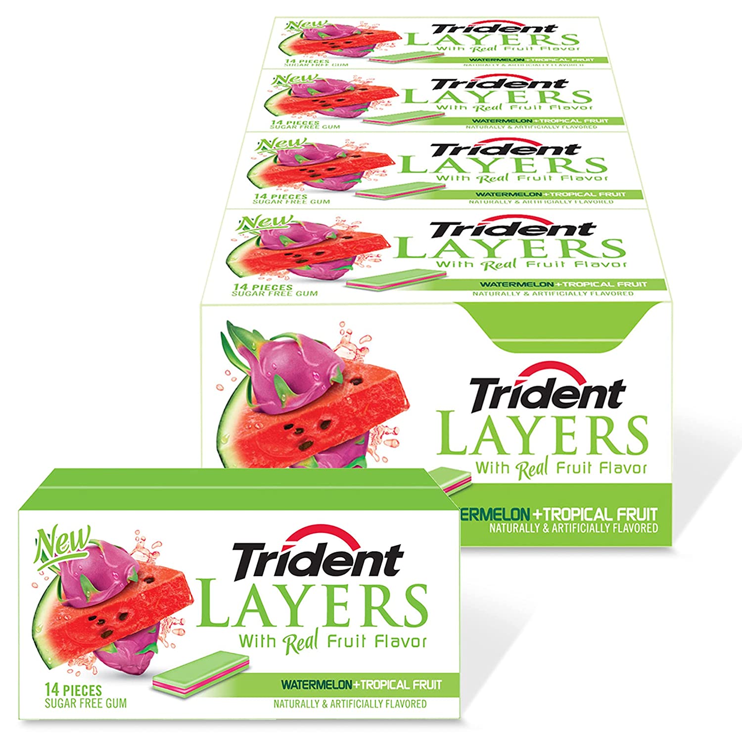 Trident Layers Watermelon & Tropical Fruit Sugar Free Gum, 12 Packs of ...