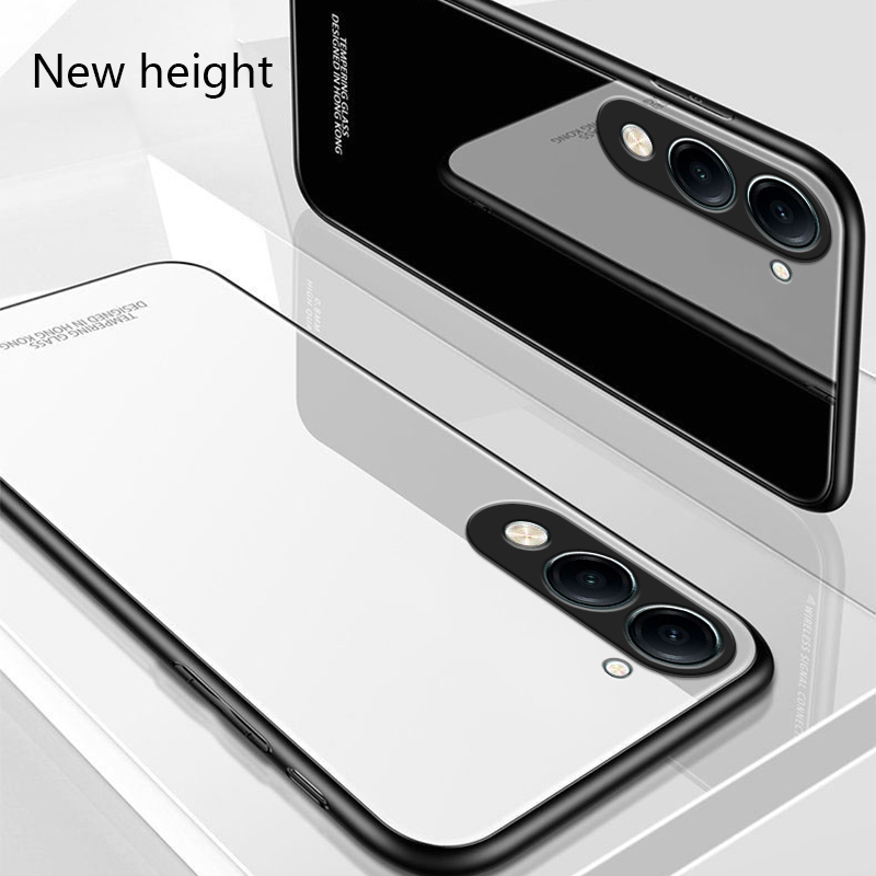 Biruiqu For VIVO Y04 Shockproof Tempered Glass Back Soft Silicone Edge ...