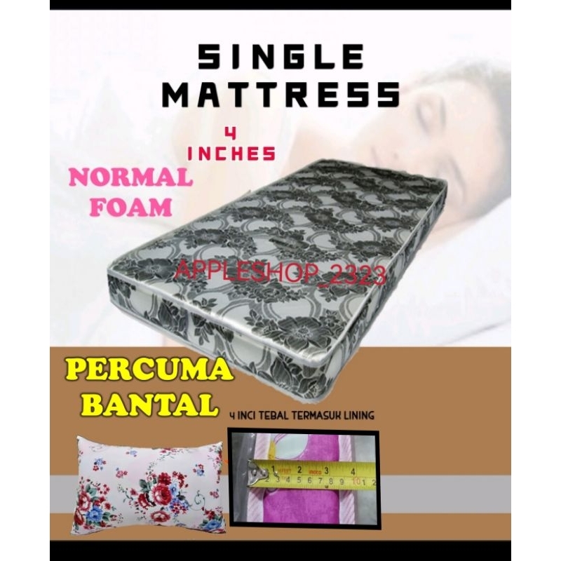 Tilam Bujang 4 inci Normal Foam/Single Mattress 4 Inches Normal Foam ...