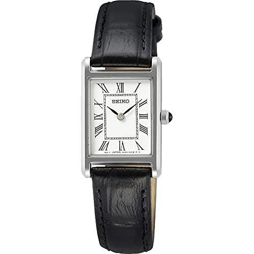 SEIKO Watch Women's Square Design Quartz SWR053 White Dial and Black ...