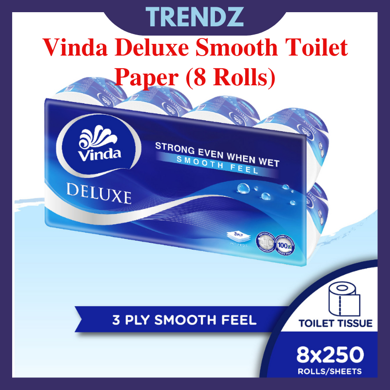 Vinda Deluxe Smooth Toilet Tissue Toilet Paper 3 Ply x 8 rolls Tisu ...