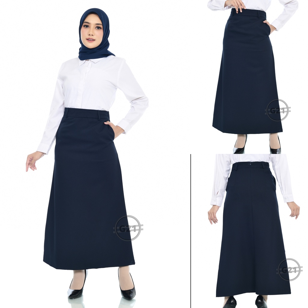 Rok Panjang Hitam Polos Model A line dan Span Pinggang Karet dan Ada ...