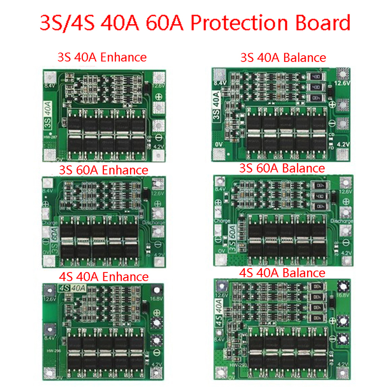 3S 4S 40A 60A Li-ion Lithium Battery Charger Protection Board 18650 BMS For Drill Motor 11.1V 12 ...