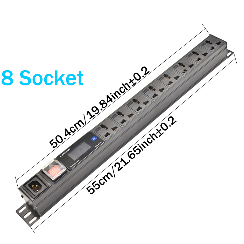 Cabinet Rack PDU Power Strip Digital Voltmeter Ammeter Wattmeter 2-10Ways Universal Outlet ...