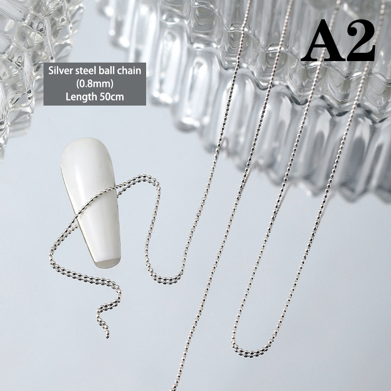 50CM Mini Nail Steel Ball Chain Silver Gold Metal Manicure Accessories ...