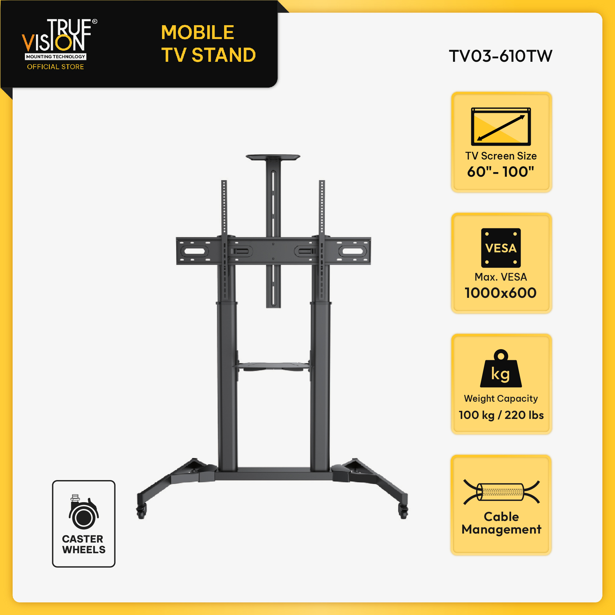 True Vision Height Adjustable Telescopic Large Mobile Display TV Stand ...