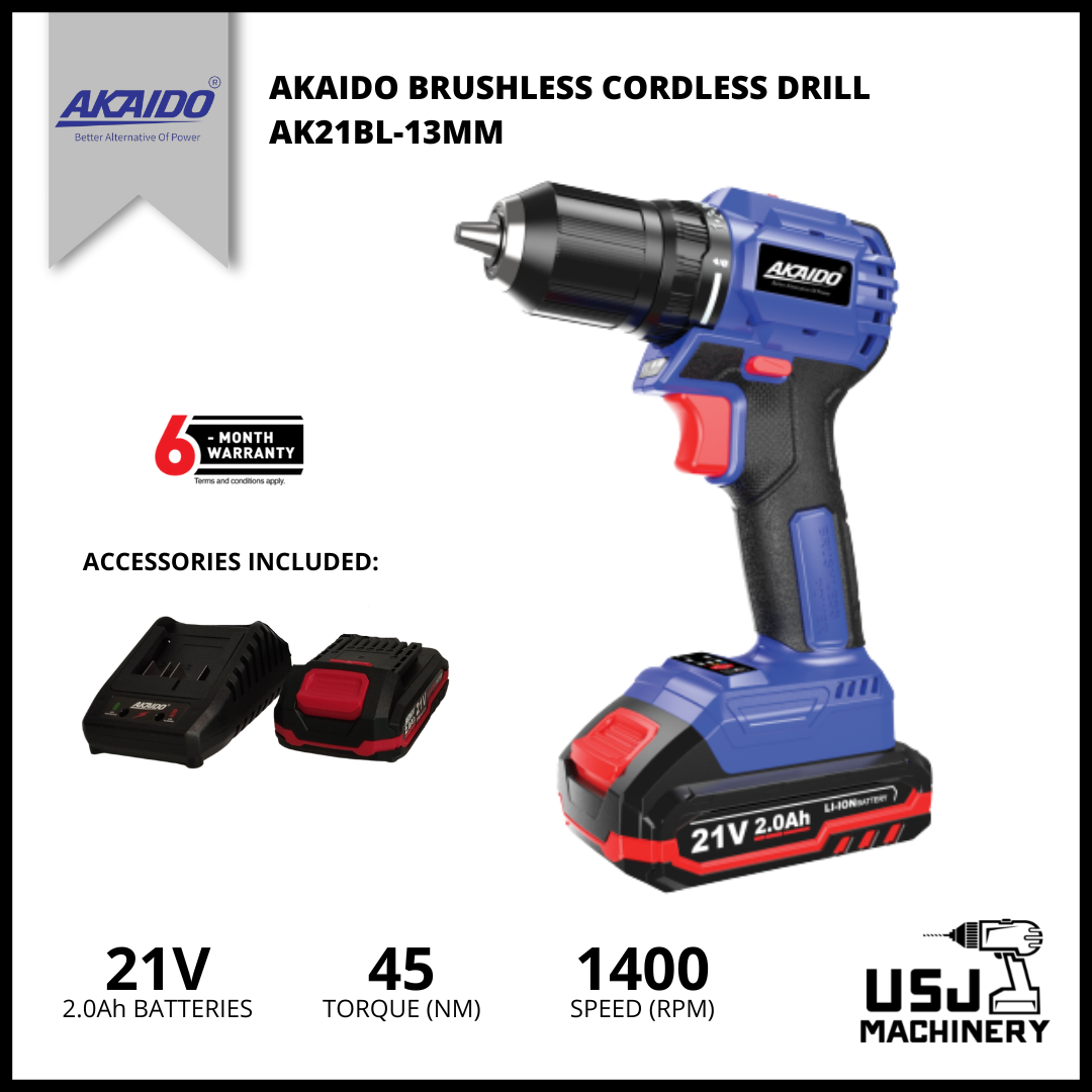 AKAIDO Brushless Cordless Drill AK21BL-13MM | 6 Months Warranty | Lazada