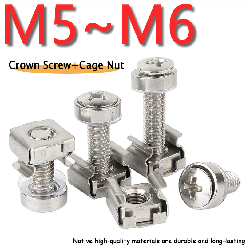 5pcs Cage Nuts M5 M6 304 Stainless Steel Square Hole Hardware Server ...
