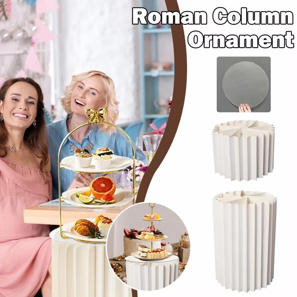 Dessert Stand Foldable Roman Pillar Dessert Rack Paper White Cylinder ...