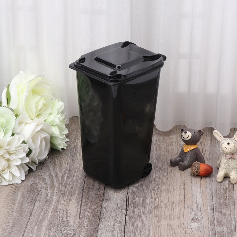 Mini Wheelie Trash Can Pen Holder Storage Bin Desk Garbage Bucket ...