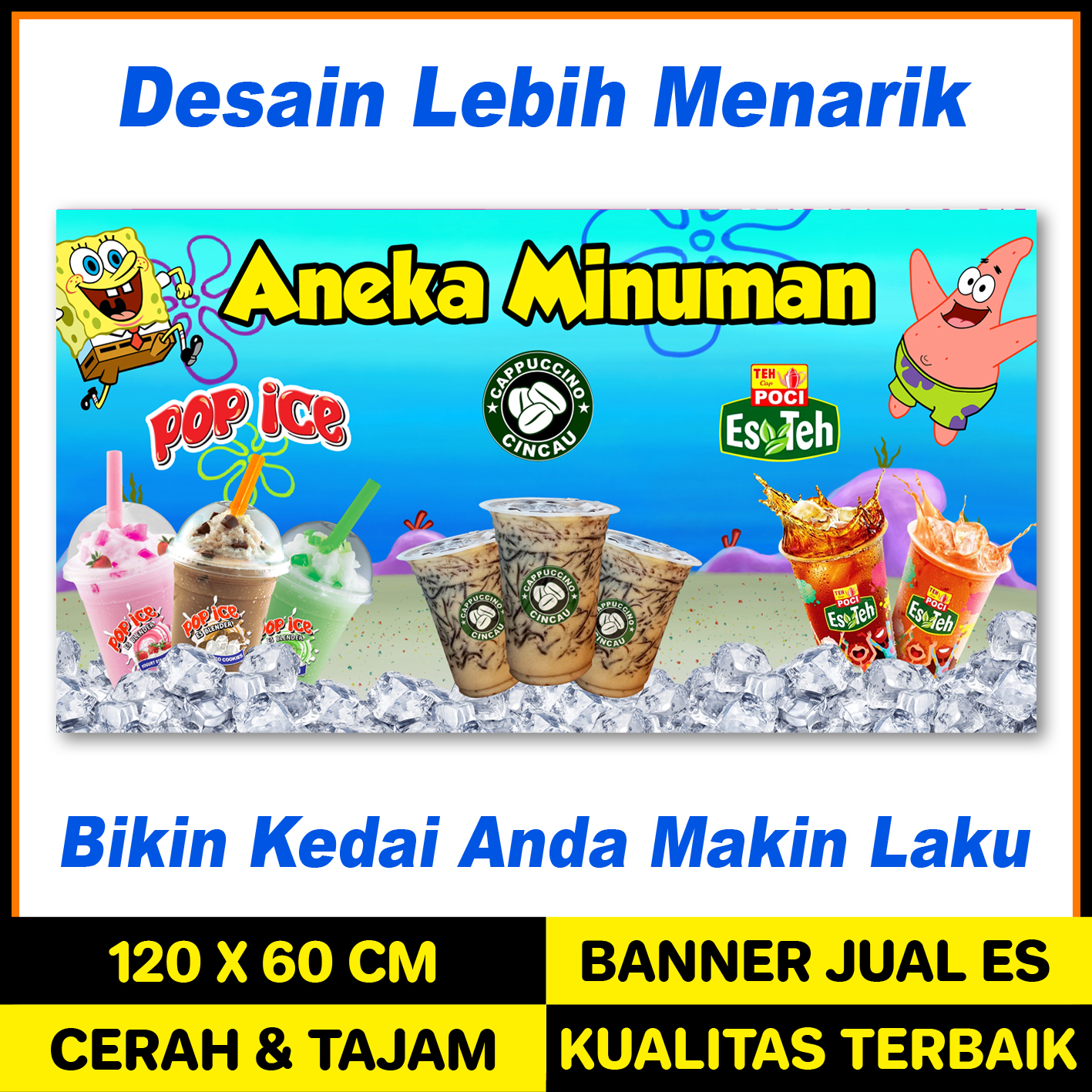 SPANDUK BANNER JUALAN ES POP ICE CINCAU TEH POCI VIRAL TERMURAH UKURAN ...