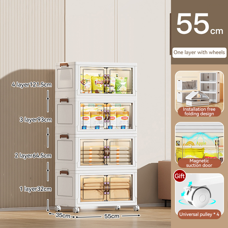 【SG Stock】Folding Cabinet Storage Box Transparent Double Door Stackable ...