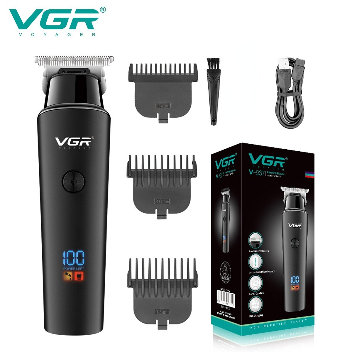 V-937 Professional Electric Hair Trimmer Cordless Beard & Hair Clipper ...