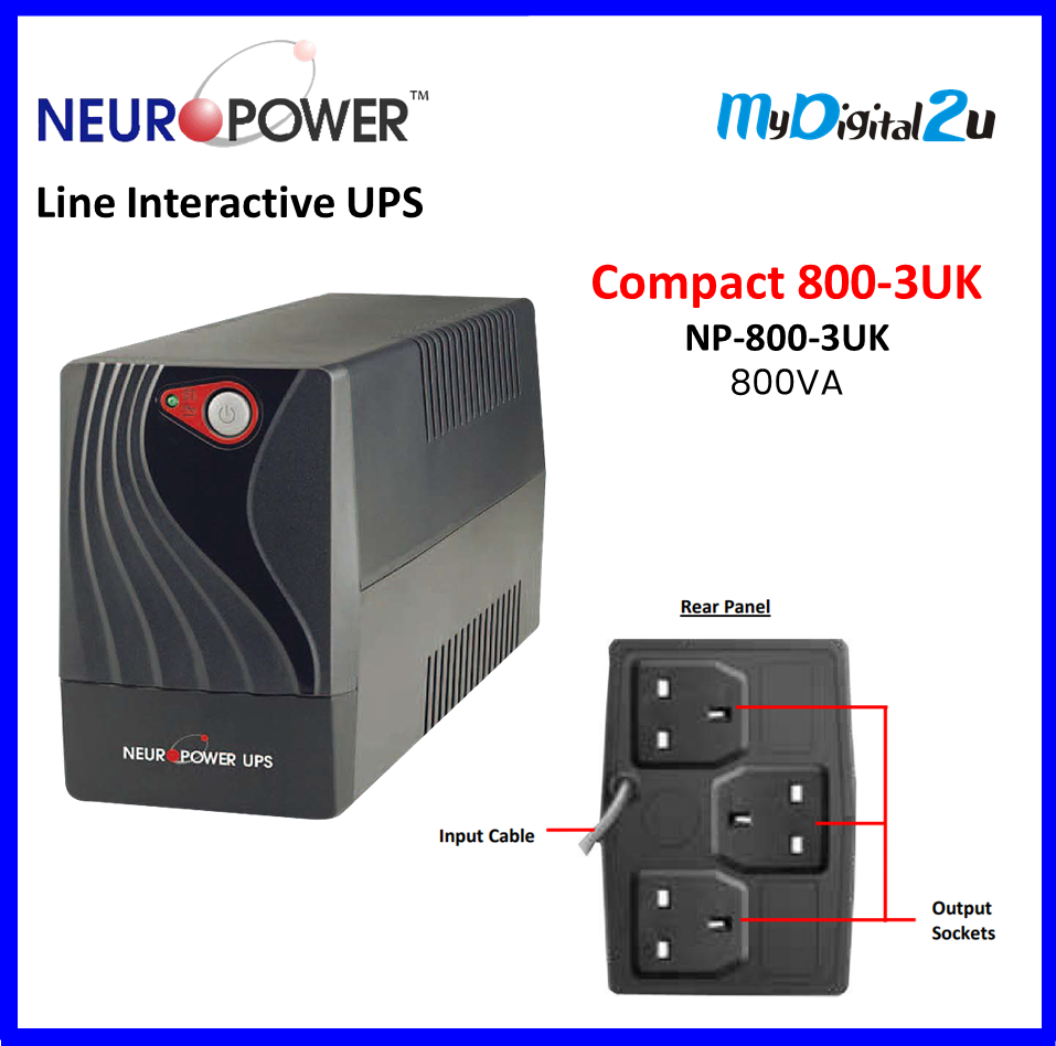 NEUROPOWER COMPACT 800VA UPS Backup Battery Build-In AVR Surge Spike ...