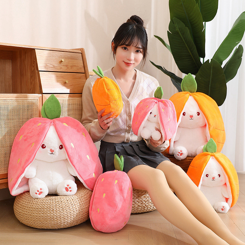 Easter Bunny Plush Reversible Carrot Strawberry Bunny Plush Toy Pillow ...
