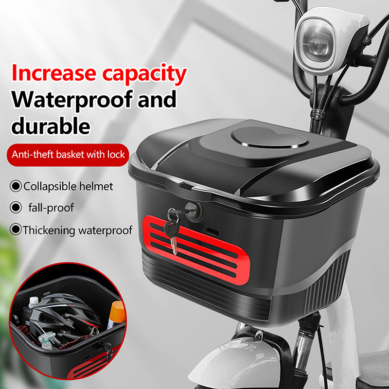 Outdoor Riding With Lock Basket Bicycle Storage Basket Electric Scooter ...